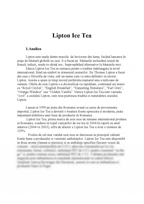Referat: Tehnici promoționale Lipton Ice Tea (#121267)