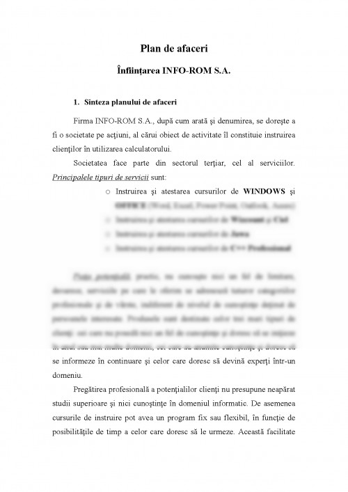 Proiect: Plan de Afaceri Inforom (#121532)
