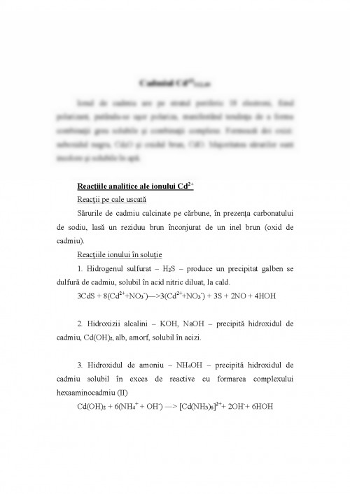Referat: Reacții de identificare ale cadmiului (#129615)