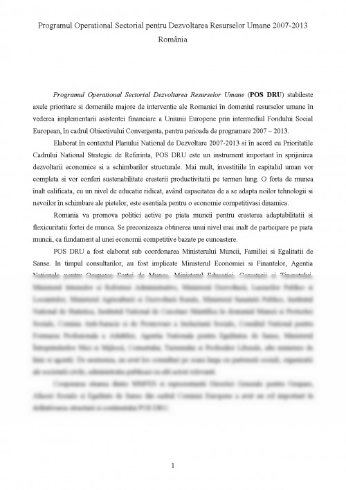 Referat: Programul operațional sectorial pentru dezvoltarea resurselor umane (#130144)
