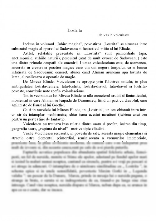 Referat: Lostrița de Vasile Voiculescu (#134058)