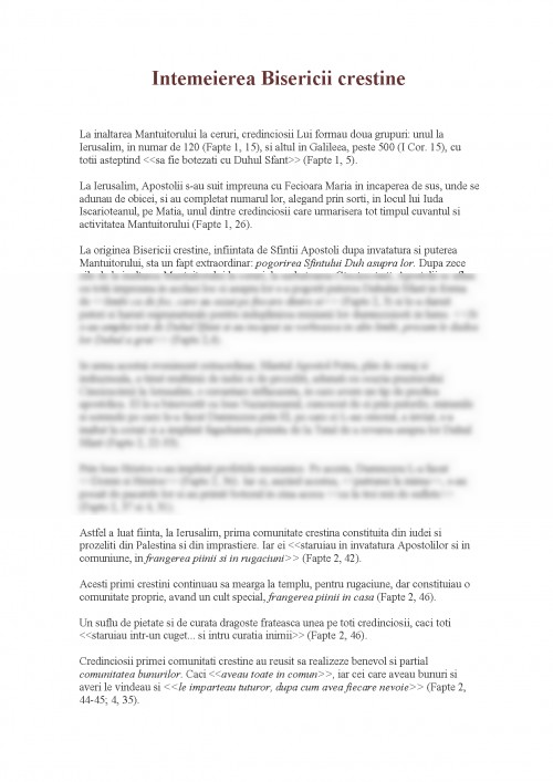 Referat: Întemeierea Bisericii (#137716)