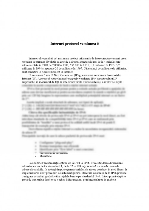 Referat: Internet Protocol Versiunea 6 (#140349)