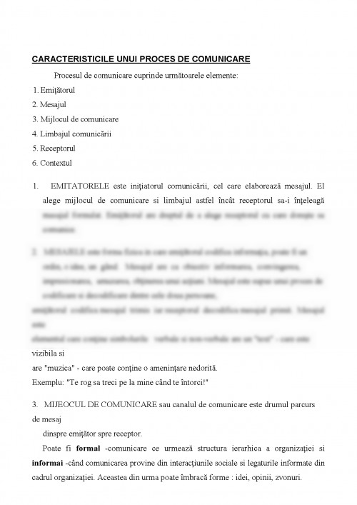 Referat: Caracteristicile unui Proces de Comunicare (#145186)