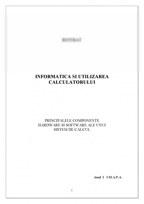 Referat: Componenete Hardware și Software a unui Sistem de Calcul (#149175)