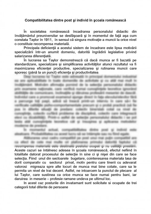 Referat: Compatibilitatea dintre post și individ în învățământul ...