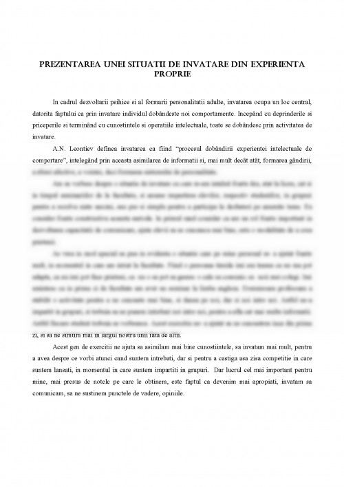 Referat: Prezentarea unei situații de învățare din experiența proprie ...