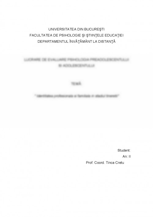 Referat: Identitatea profesională și familială în stadiul tinereții ...