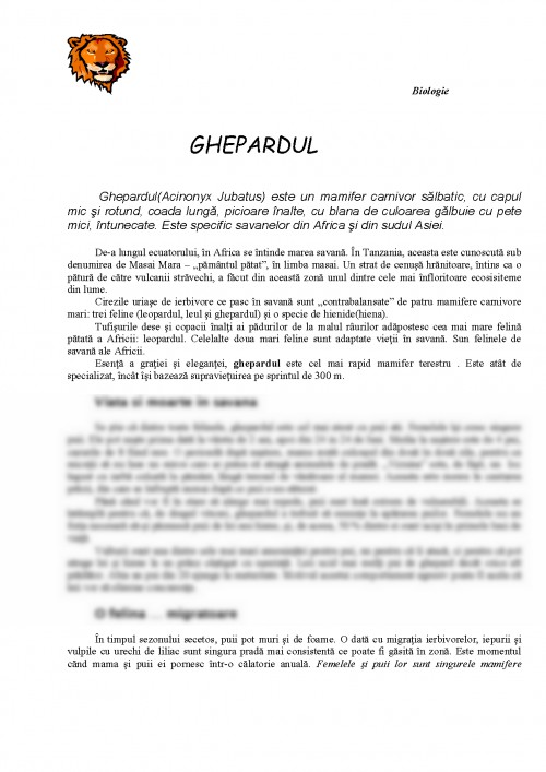 Referat: Ghepardul (#161983)