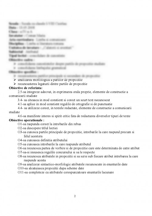 Proiect: Atributul - Proiect didactic (#164400)