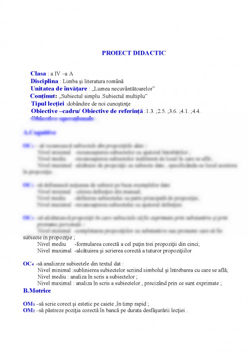 Proiect: Subiectul simplu și multiplu - Plan de lecție (#164401)