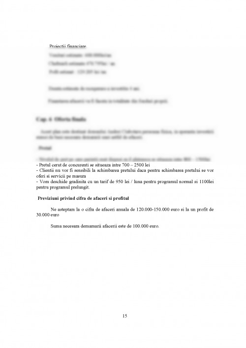 Proiect: Plan de afacere Grădinița de copii Albă ca Zăpada (#166600)