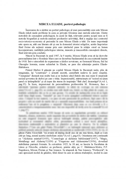 Referat: Mircea Eliade - Portret psihologic (#166660)