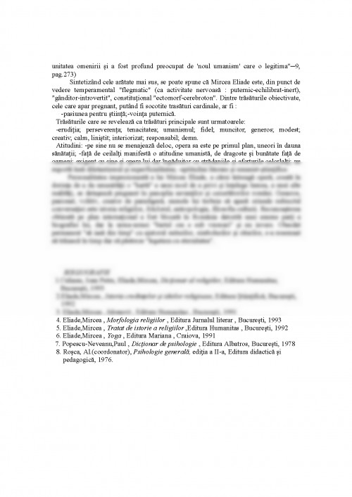 Referat: Mircea Eliade - Portret psihologic (#166660)