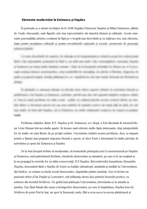 Referat: Elemente moderniste la Eminescu și Hașdeu (#170602)