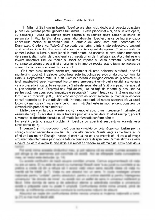 Curs: Albert Camus - Mitul lui Sisif (#271758)