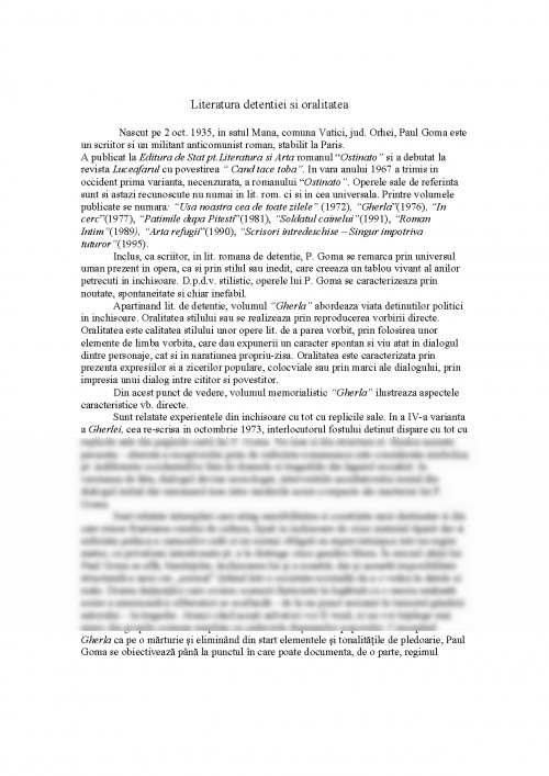 Referat: Literatatura detenției și oralitatea (#272052)