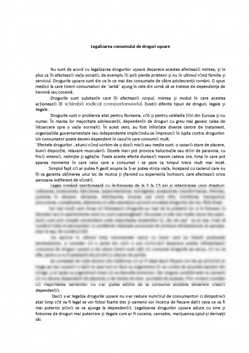 Proiect: Legalizarea consumului de droguri ușoare (#273591)