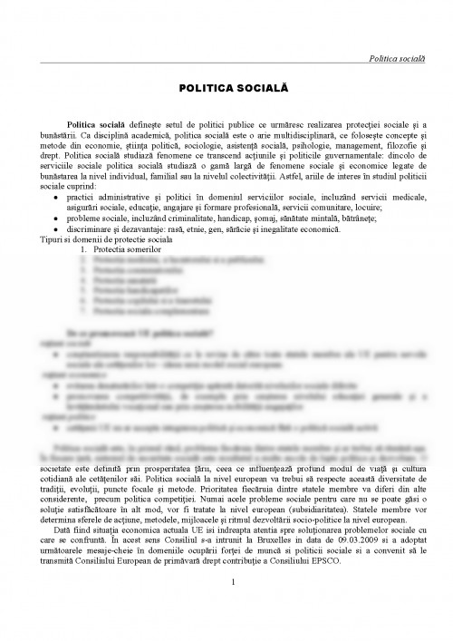 Proiect: Politica socială (#275553)