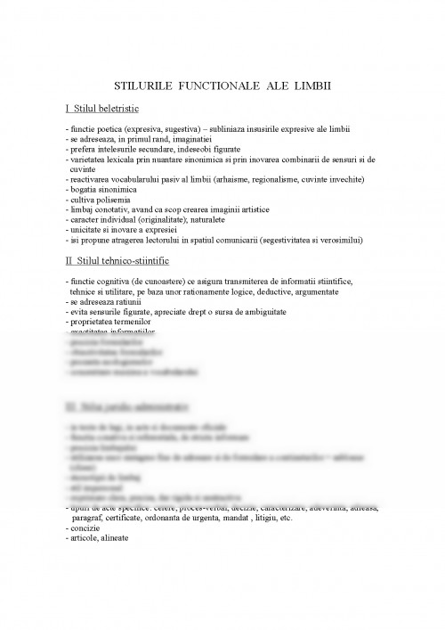 Referat: Stiluri funcționale ale limbii române (#281320)