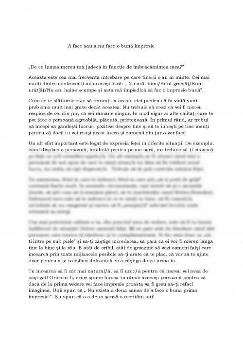 Referat: A face sau a nu face o bună impresie (#281738)