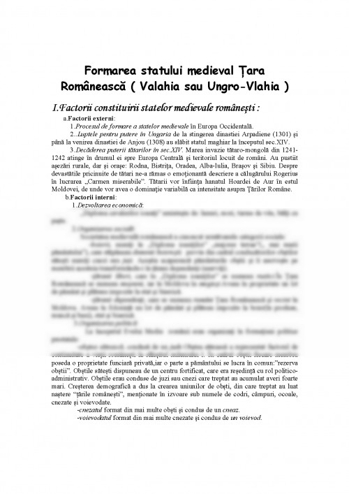 Referat: Formarea Statului Medieval Țara Românească (#284356)