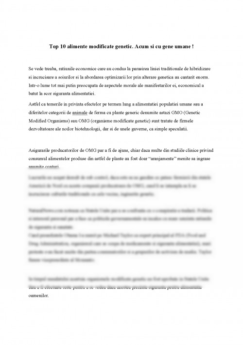 Referat: Top 10 Alimente Modificate Genetic (#286383)