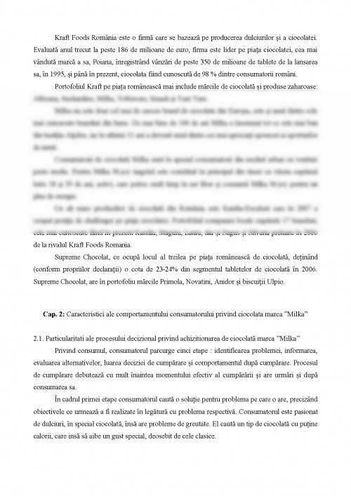 Proiect: Comportamentul consumatorului român de ciocolată, marca Milka ...