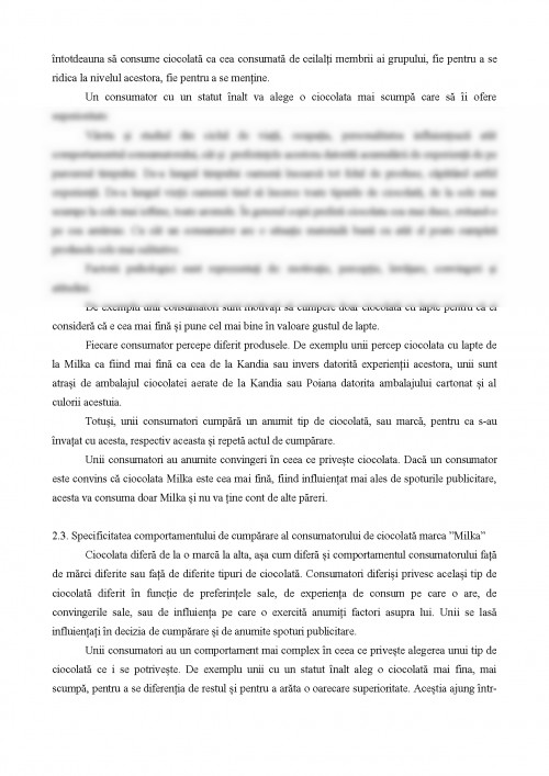 Proiect: Comportamentul consumatorului român de ciocolată, marca Milka ...