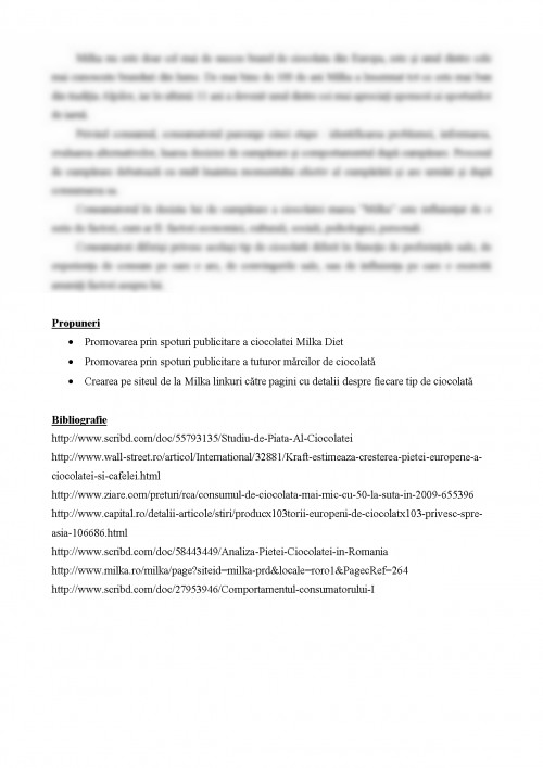 Proiect: Comportamentul consumatorului român de ciocolată, marca Milka ...