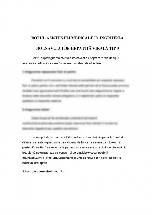 Referat: Rolul asistenței medicale în îngrijirea bolnavului de hepatită ...