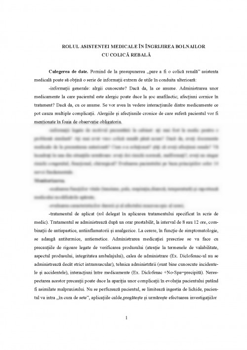 Referat: Rolul asistenței medicale în îngrijirea bolnavilor cu colică ...