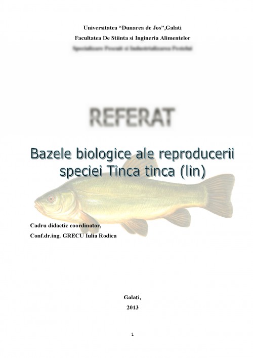 Proiect: Bazele biologice ale reproducerii speciei tinca tinca (#312464)