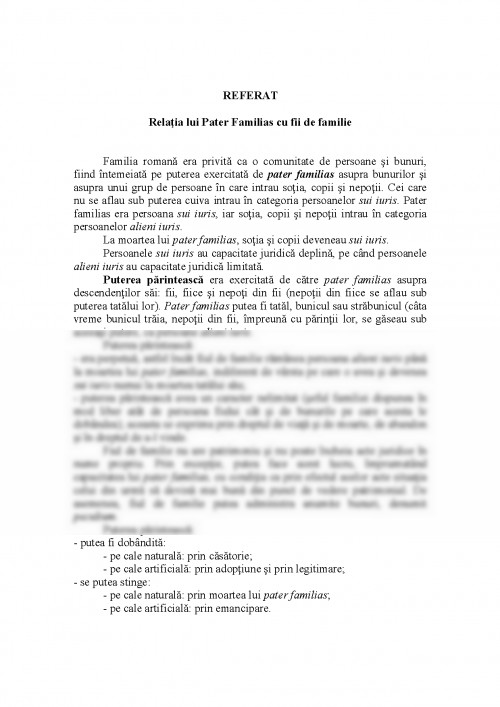 Referat: Relația lui Pater Familias cu fiii de familie (#313106)