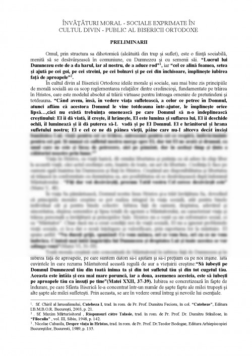 Proiect: Învățături Moral - Sociale Exprimate în Cultul Divin - Public ...