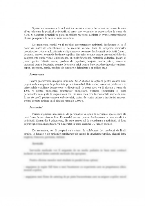 Proiect: Plan de afaceri - grădinița particulară Silamana (#317577)