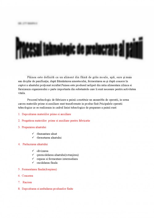 Referat: Procesul tehnologic de fabricare a pâinii (#317684)