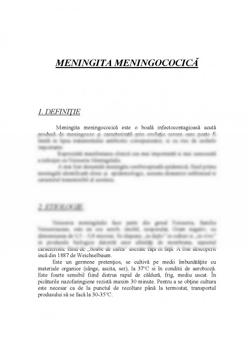 Licența: Aspecte ale îngrijirii pacientului cu meningită meningococică ...