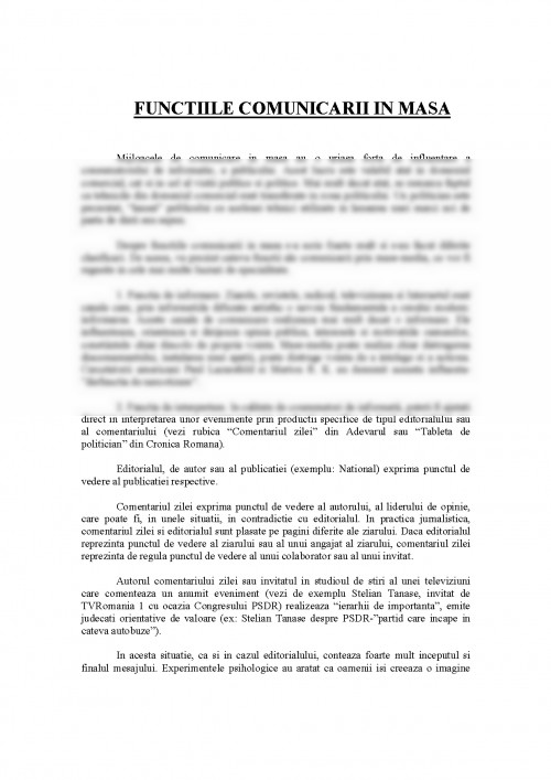 Referat: Funcțiile comunicării în masă, comunicare (#323009)