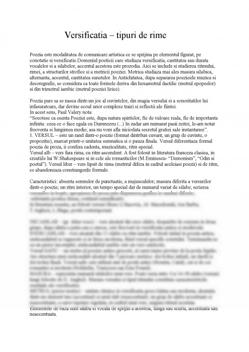 Referat: Versificația - tipuri de rime (#323654)
