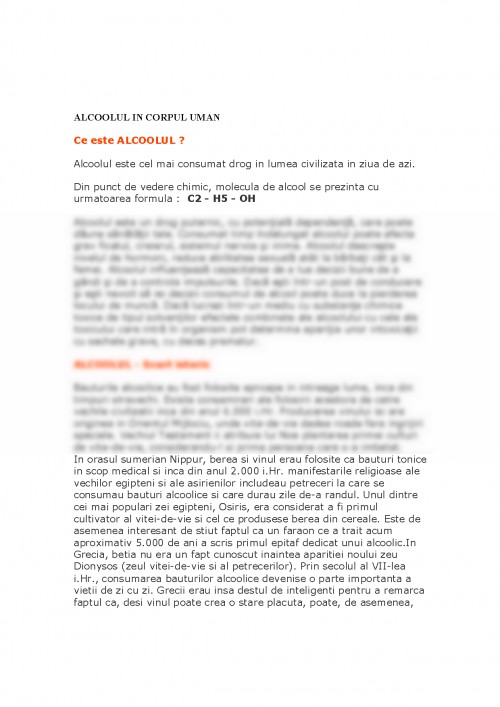Referat: Efectul Alcoolului Asupra Corpului Uman (#323759)