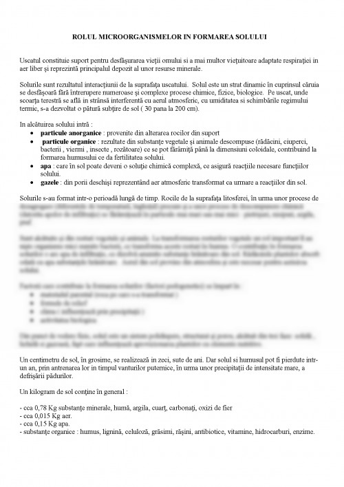 Referat: Rolul microorganismelor în formarea solului (#323892)
