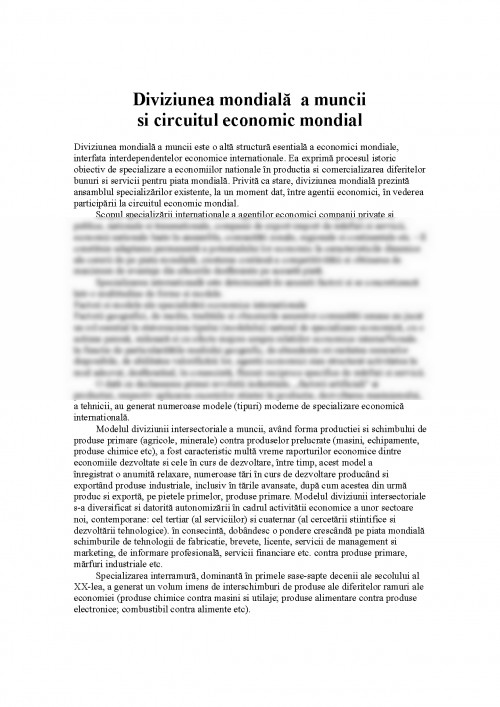 Referat: Diviziunea mondială a muncii și circuitul economic mondial ...