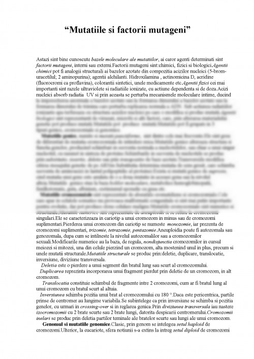 Referat: Mutațiile și factorii mutageni (#326567)