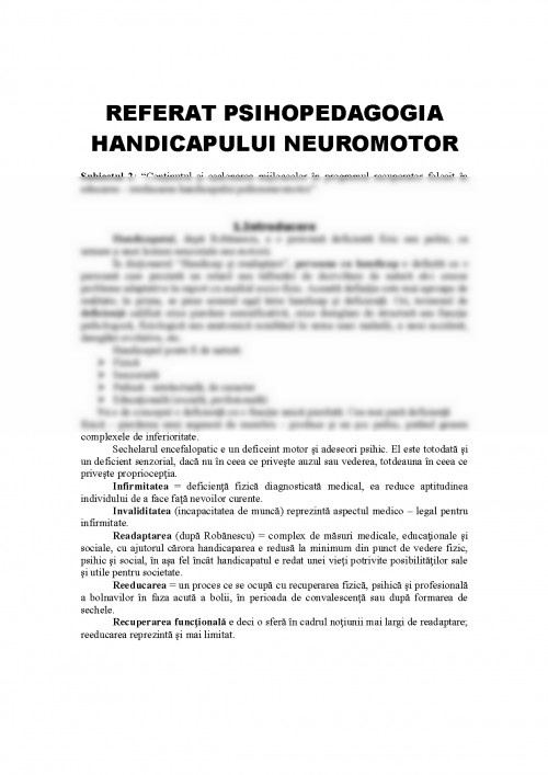 Referat: Psihopedagogia handicapului neuromotor (#326835)