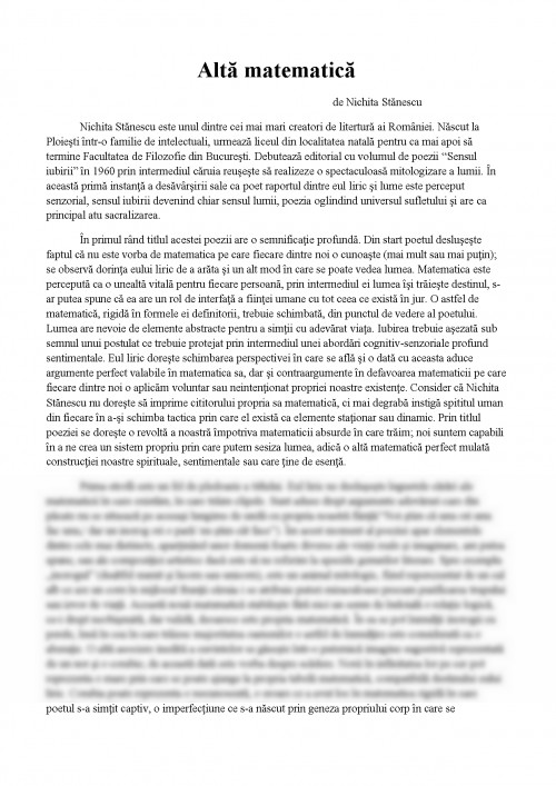 Referat: Altă matematică de Nichita Stănescu (#327035)