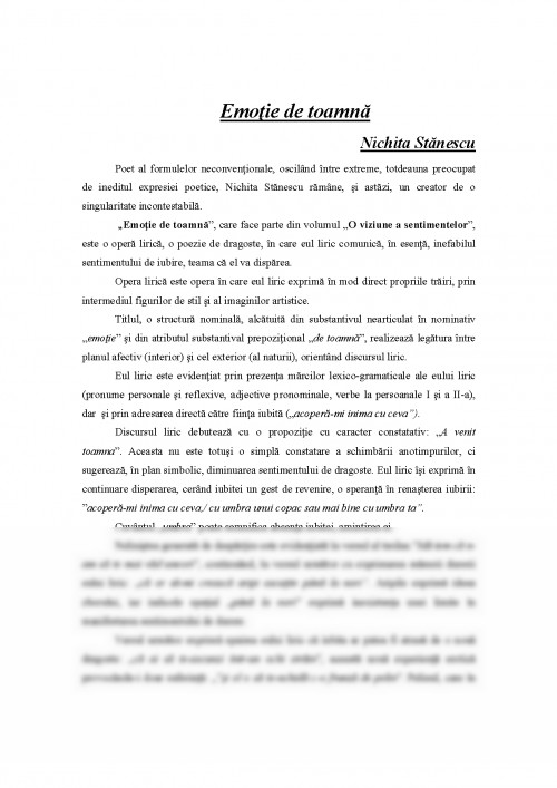 Referat: Emoție de toamnă de Nichita Stănescu (#327387)