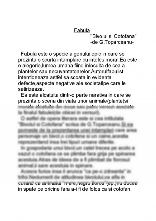 Referat: Fabula - Bivolul și coțofana (#327408)