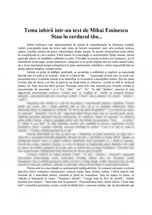 Referat: Tema iubirii într-un text de Mihai Eminescu - Stau în cerdacul tău (#328133)