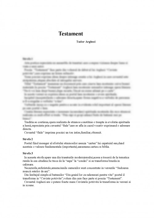 Referat: Testament - Comentariu pe strofe (#328142)